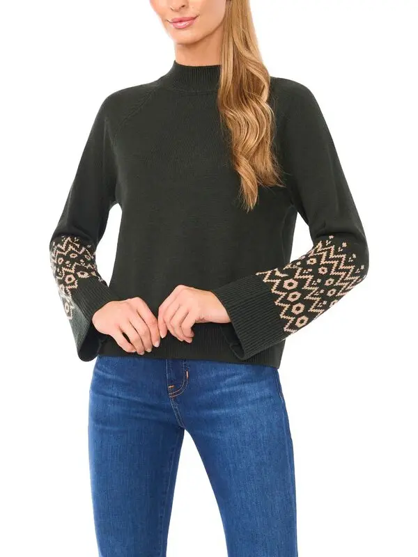 Halogen Fair Isle Accent Mock Neck Sweater - Midnight Sage