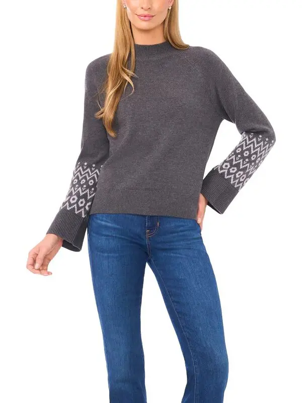 Halogen Fair Isle Accent Mock Neck Sweater - Smokey Black
