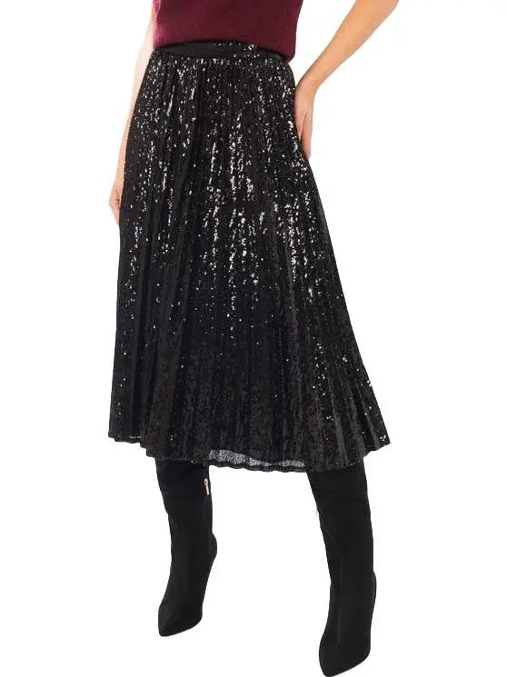 Halogen Sequin Pleated Midi Skirt - Rich Black