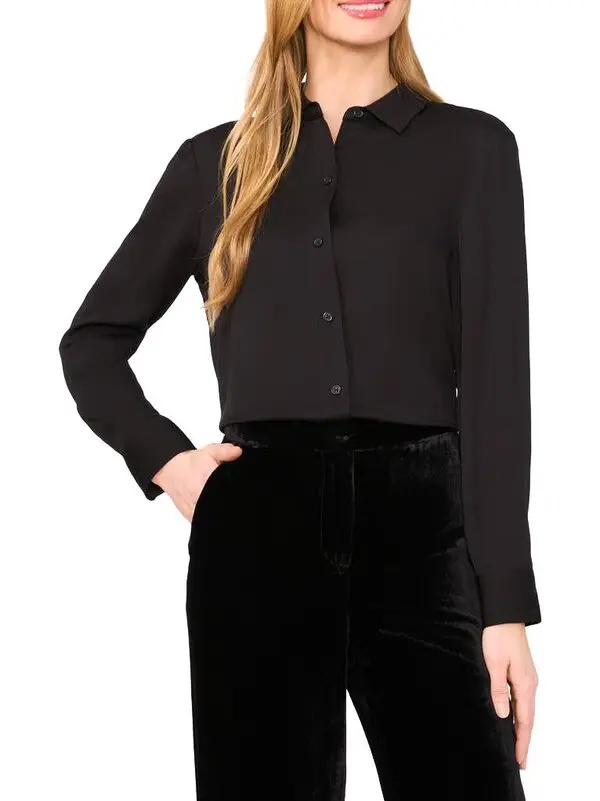 Ted Baker London Long Sleeve Georgette Button-up Shirt - Rich Black