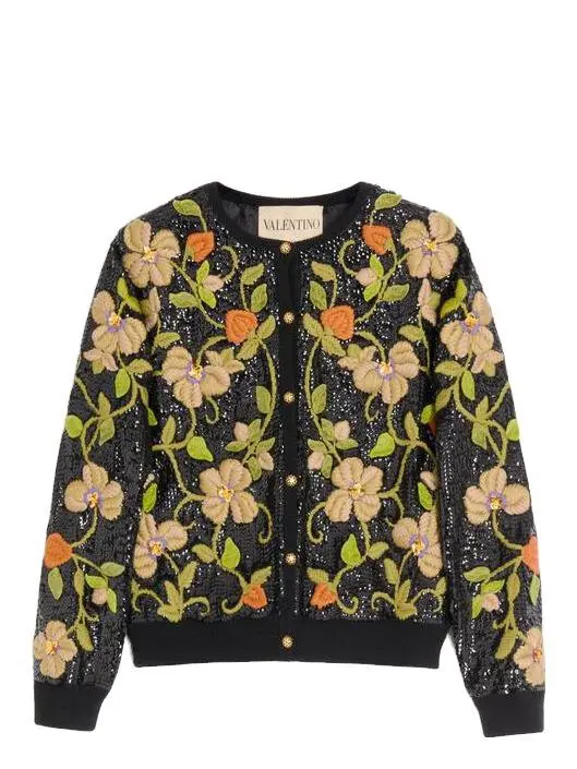 Valentino Garavani Embroidered Wool Cardigan - Black/multicolour
