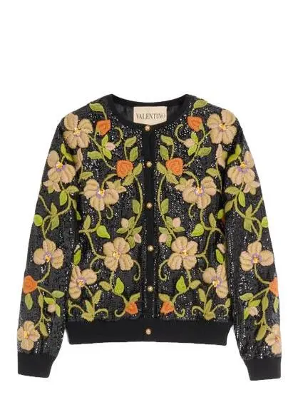 Valentino Garavani Embroidered Wool Cardigan - Black/multicolour