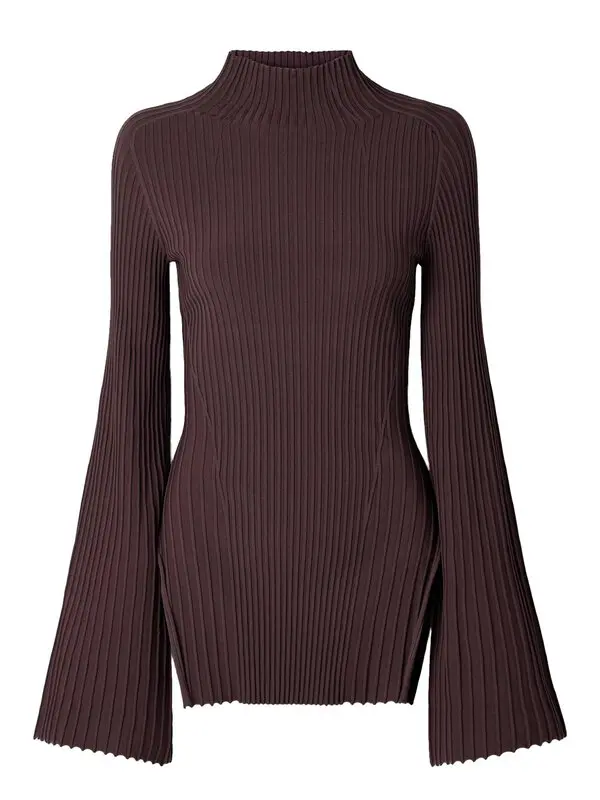 Adam Lippes Gaia Ribbed-knit Top - Dark Brown