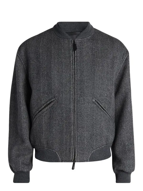 Giorgio Armani Herringbone Cashmere And Wool Bomber Jacket - Grey