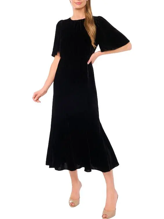 Ted Baker London Flounce Sleeve Velvet Dress - Rich Black