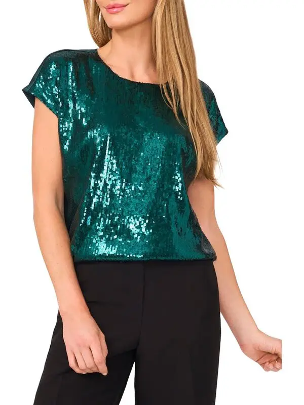 Halogen Sequin Cap-sleeve Top - June Bug