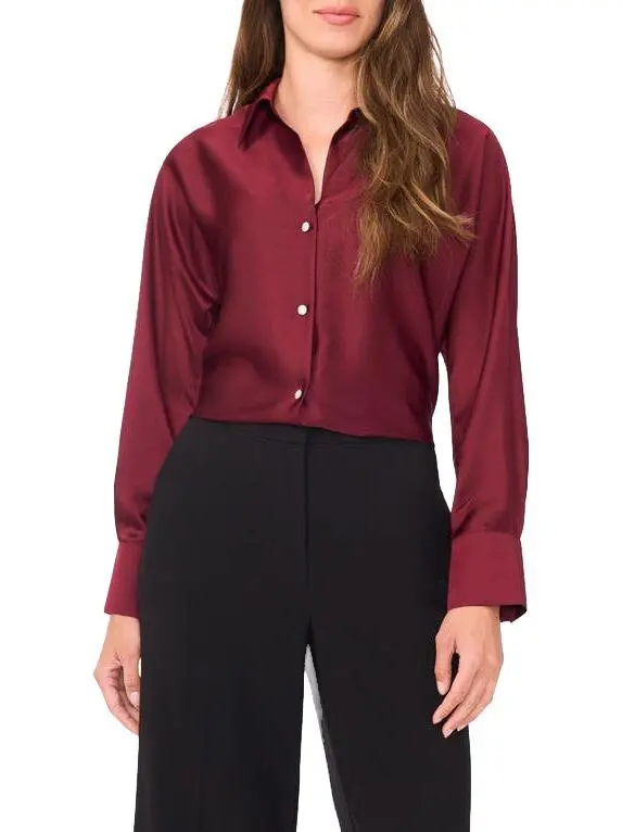 Halogen Charmeuse Button-up Shirt - Burgundy
