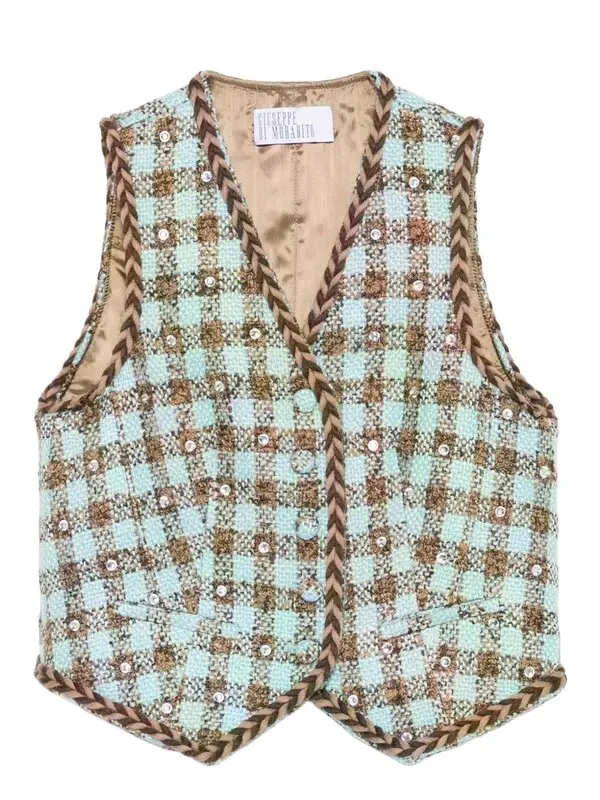 Giuseppe Di Morabito Checked-pattern Embellished Vest - Blue