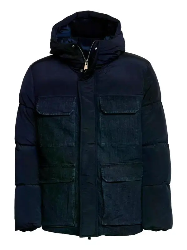 DONDUP Denim-inserts Hooded Puffer Jacket - Blue