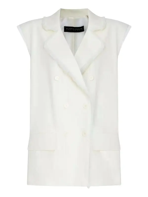 GLORIA COELHO Double-breasted Gilet With Frayed Trim - White