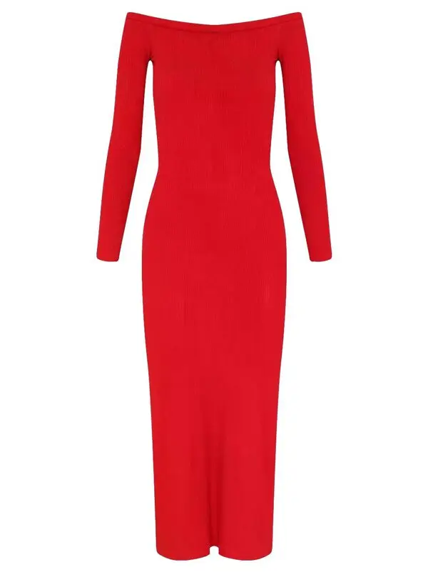 GLORIA COELHO Off-shoulder Ribbed Midi Dress - Red