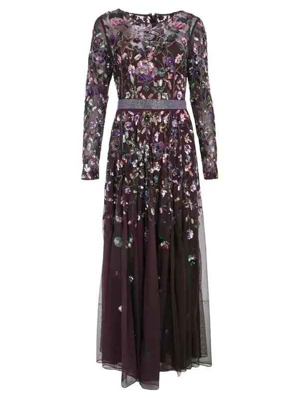 Mac Duggal Floral-embellished Long-sleeve Gown - Purple