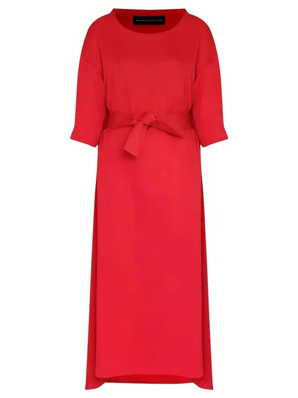 GLORIA COELHO Belted Short-sleeve Midi Dress - Red