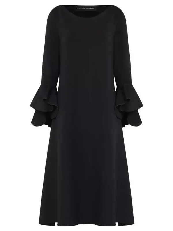 GLORIA COELHO Ruffled-sleeve Midi Dress - Black