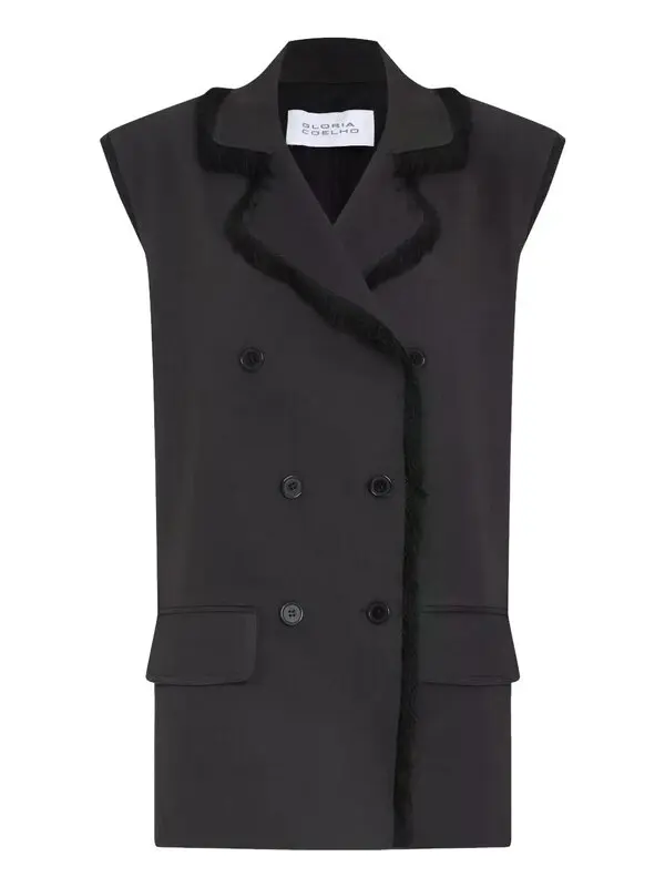 GLORIA COELHO Frayed Double-breasted Vest - Black