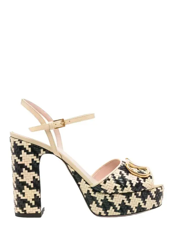 Valentino Garavani 115mm Houndstooth Platform Heeled Sandals - Neutrals