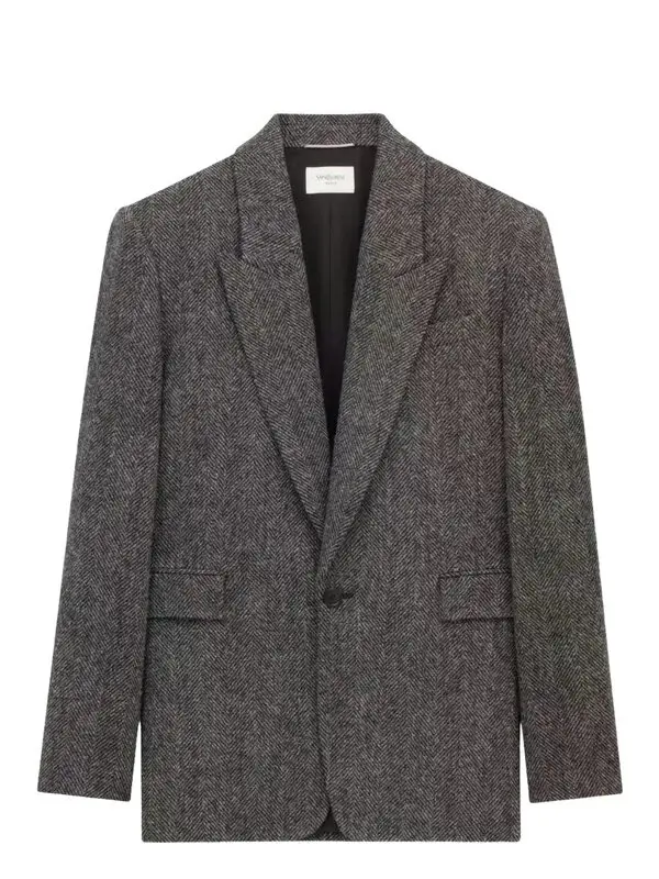 Saint Laurent Herringbone-pattern Wool Blazer - Black