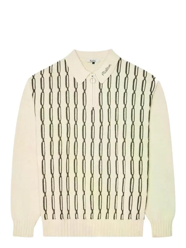 MALBON Chain Pattern Zip Polo Sweater - Neutrals