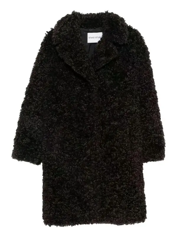 STAND STUDIO Notched-collar Faux-fur Coat - Black