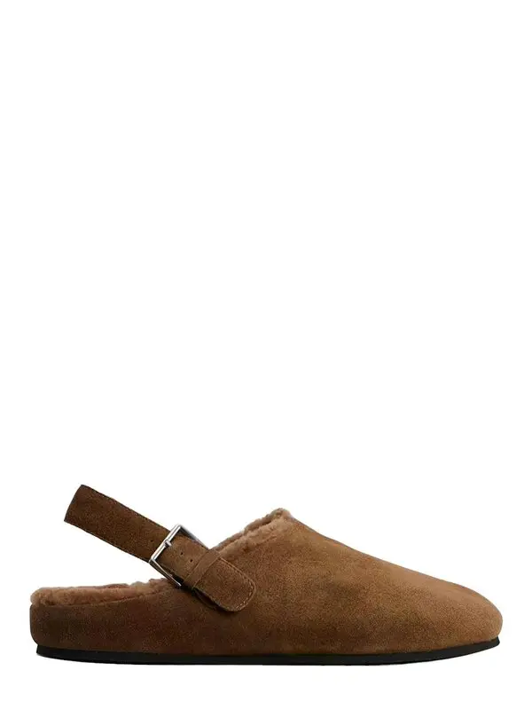 12 STOREEZ Buckle Shearling Mules - Brown