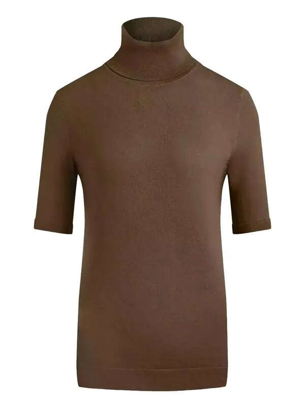 12 STOREEZ Short-sleeve Merino Turtleneck Top - Brown