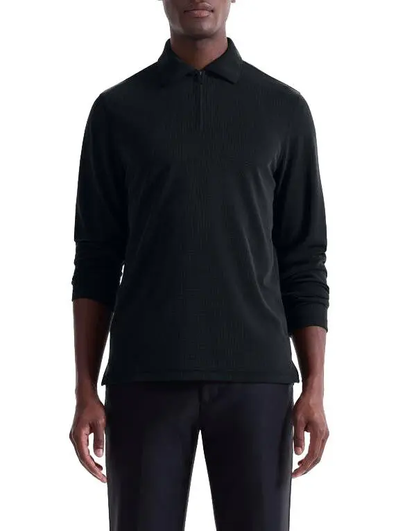 Bugatchi Ottoman Rib Half Zip Long Sleeve Polo - Black