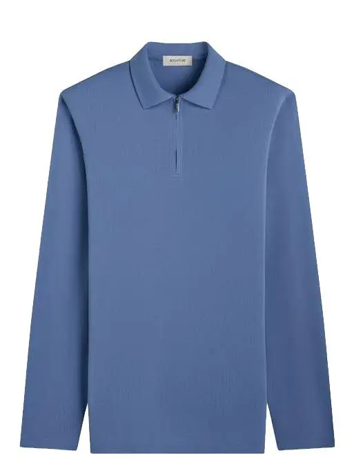 Bugatchi Ottoman Rib Half Zip Long Sleeve Polo - Cobalt