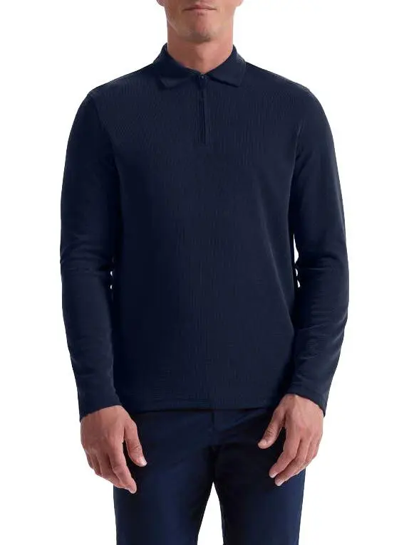 Bugatchi Ottoman Rib Half Zip Long Sleeve Polo - Navy