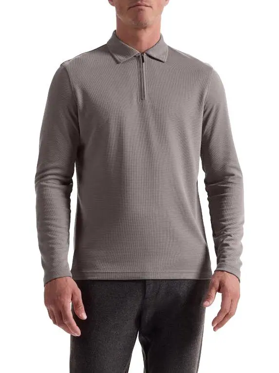 Bugatchi Ottoman Rib Half Zip Long Sleeve Polo - Walnut