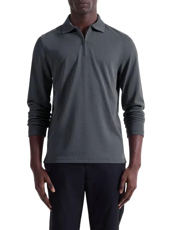 Bugatchi Ottoman Rib Half Zip Long Sleeve Polo - Zinc