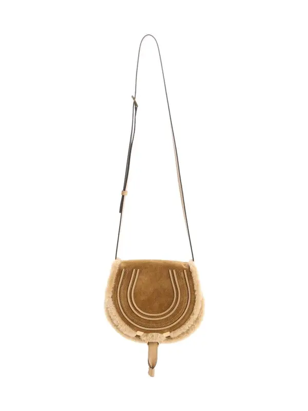 Chloé Medium Marcie Suede & Shearling Crossbody Bag - Summery Beige