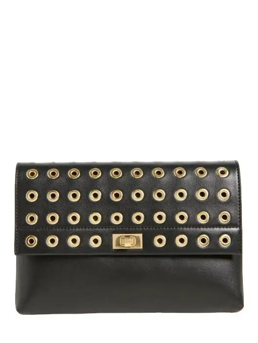 ANYA HINDMARCH Valorie Eyelet Leather Clutch - Black