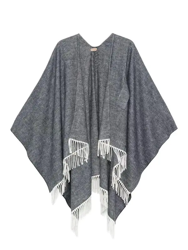 TWINSET Fringed Poncho - Grey
