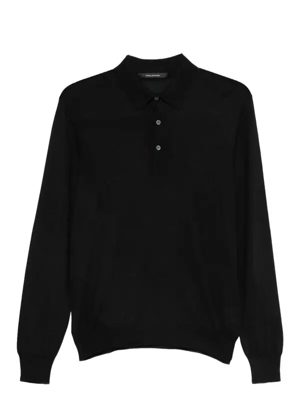 Tagliatore Long Sleeve Polo Shirt - Black