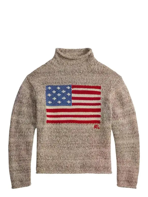Polo Ralph Lauren Turtleneck Sweater With American Flag Intarsia - Brown