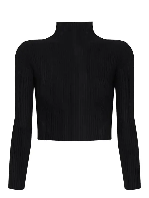 GLORIA COELHO Ribbed Mock-neck Top - Black