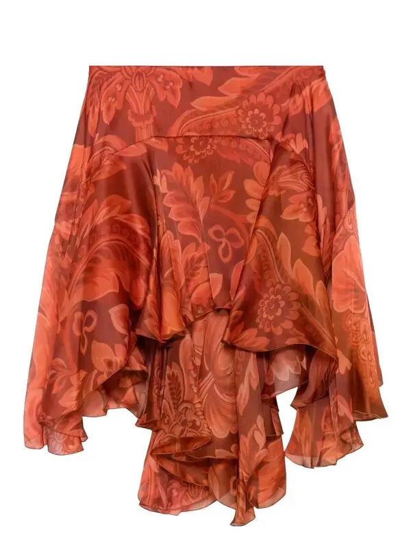 Etro Floral Print Ruffled Skirt - Orange