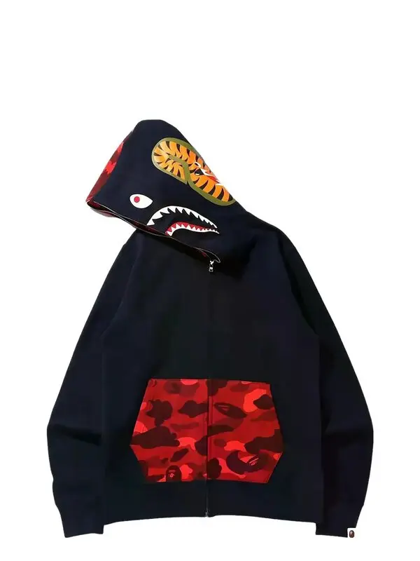 A BATHING APE Camo Shark Zip Hoodie - Blue