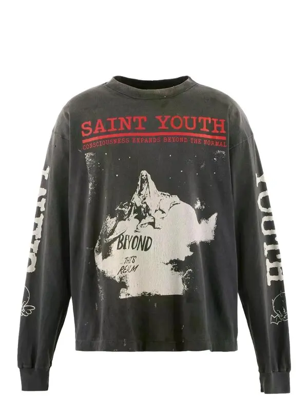SAINT MXXXXXX Graphic-print Long-sleeve T-shirt - Black