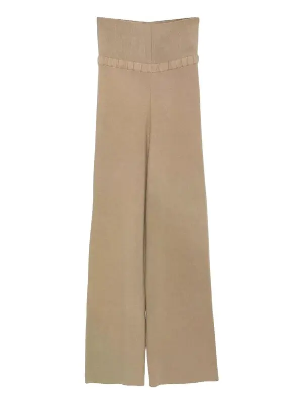 AYA MUSE Ribbed Knit Wide Leg Trousers - Neutrals