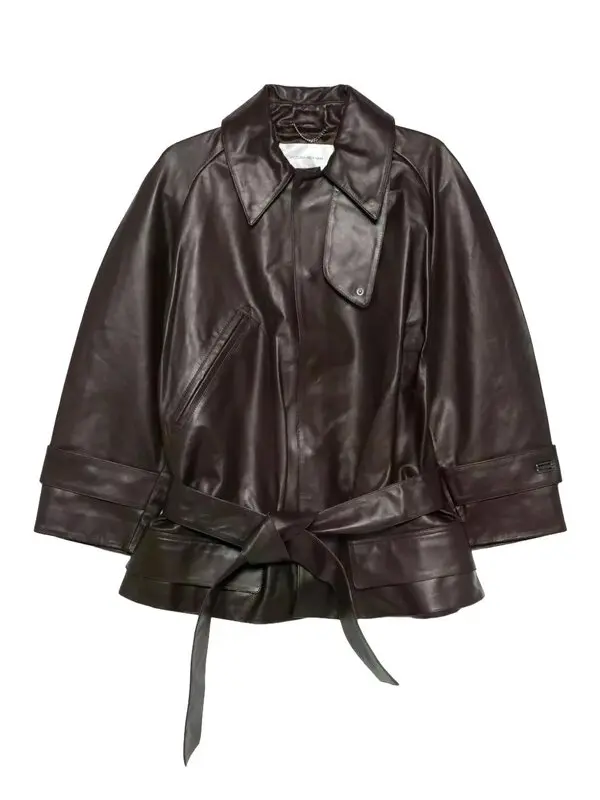 Victoria Beckham Belted Leather Coat - Brown