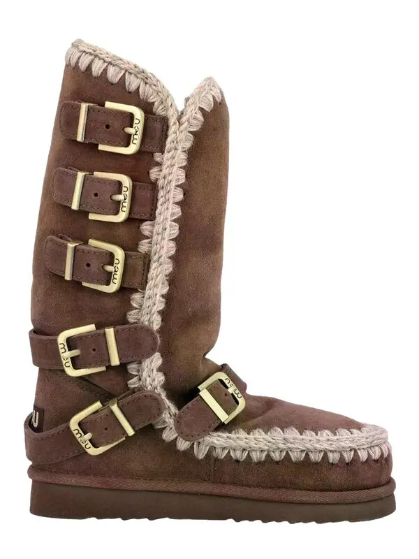 Mou Crochet-trimmed Buckle Boots - Brown