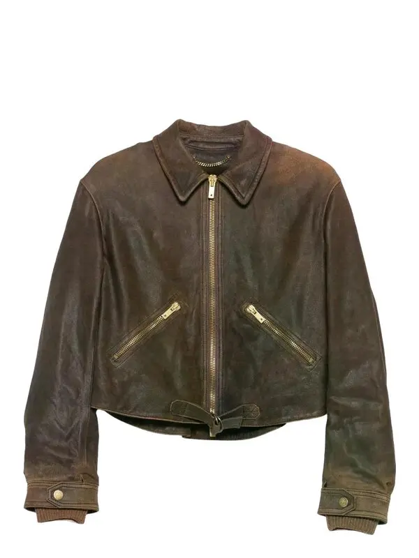 GOLDEN GOOSE Leather Zip-up Jacket - Brown