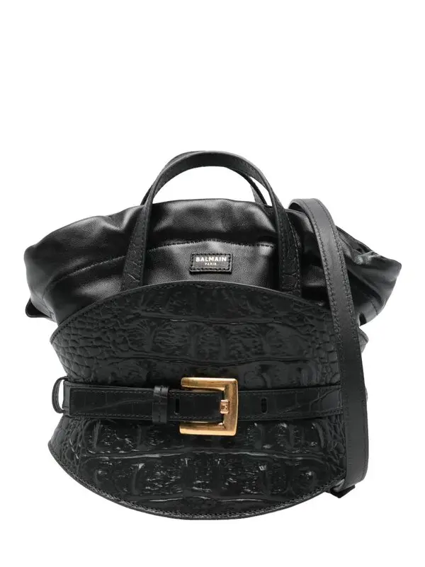 Balmain Croc-effect Shoulder Bag - Black