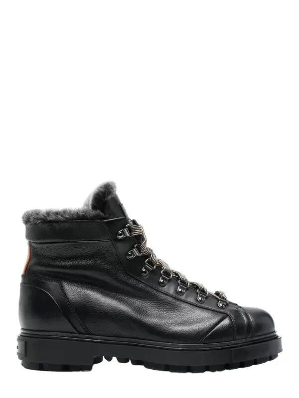Santoni Fur Trim Lace-up Boots - Black