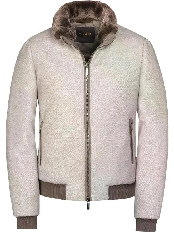 MOORER Fur Collar Zip-up Jacket - Neutrals