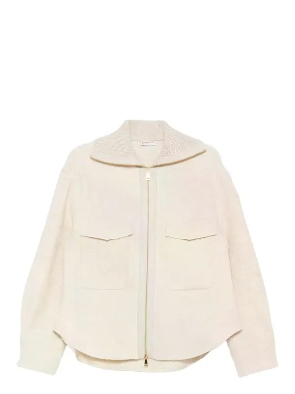 Moncler Bouclé Zip-up Jacket - Neutrals