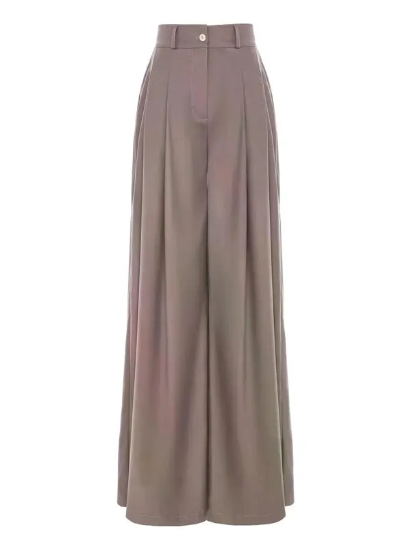 HAMZA Pleated Wide Leg Trousers - Brown