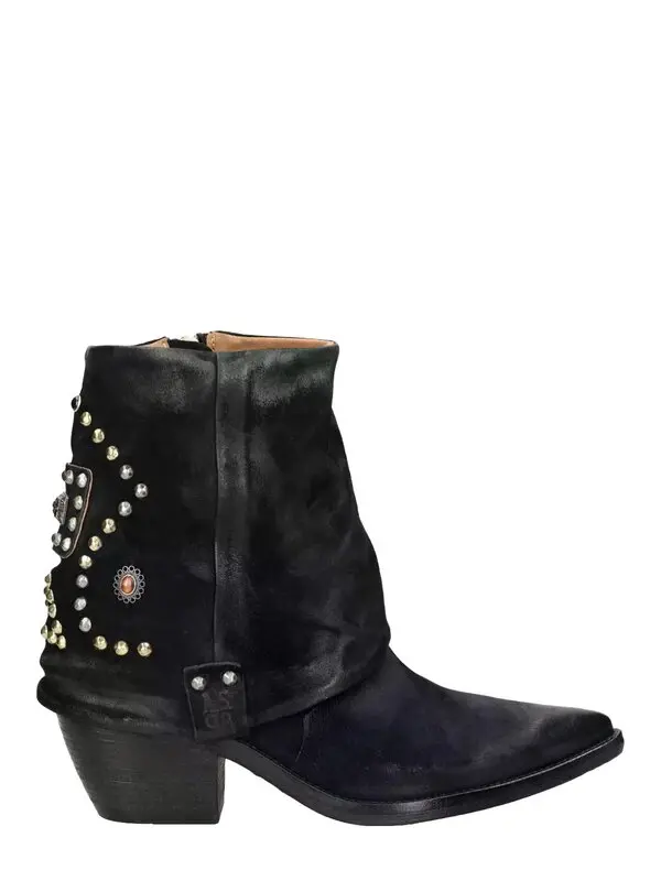 A.S.98 Studded Heeled Boots - Black