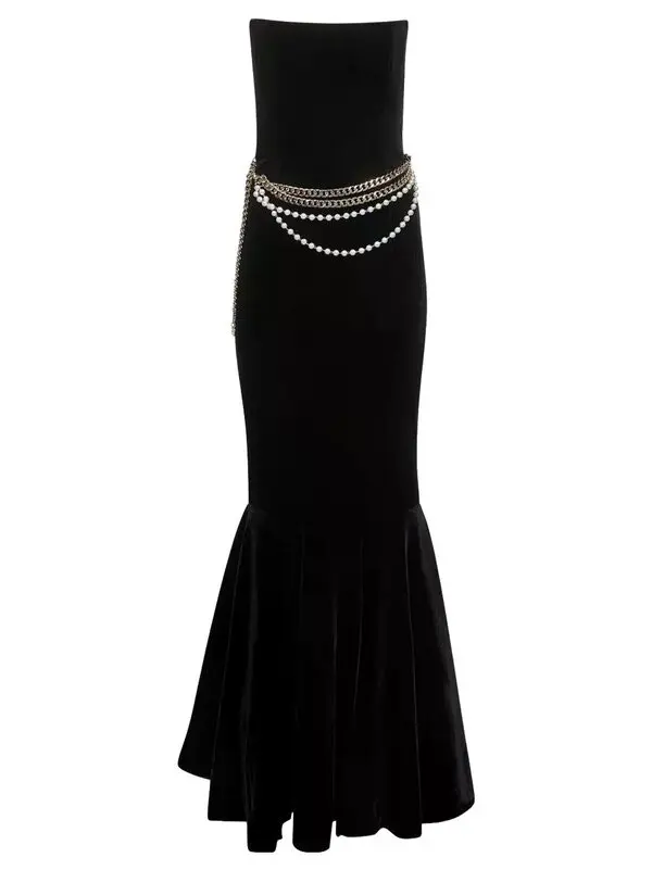 SELF-PORTRAIT Chain-embellished Velvet Dress - Black